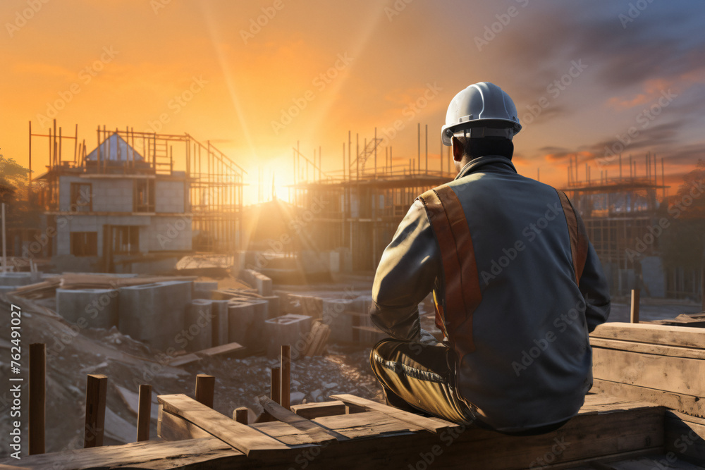 builder standing back, Construction Site, Construction enginee, house ...