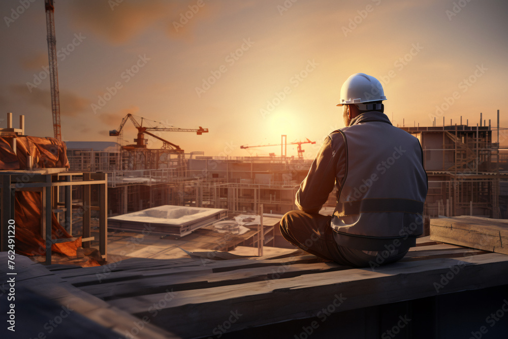 builder standing back, Construction Site, Construction enginee, house ...