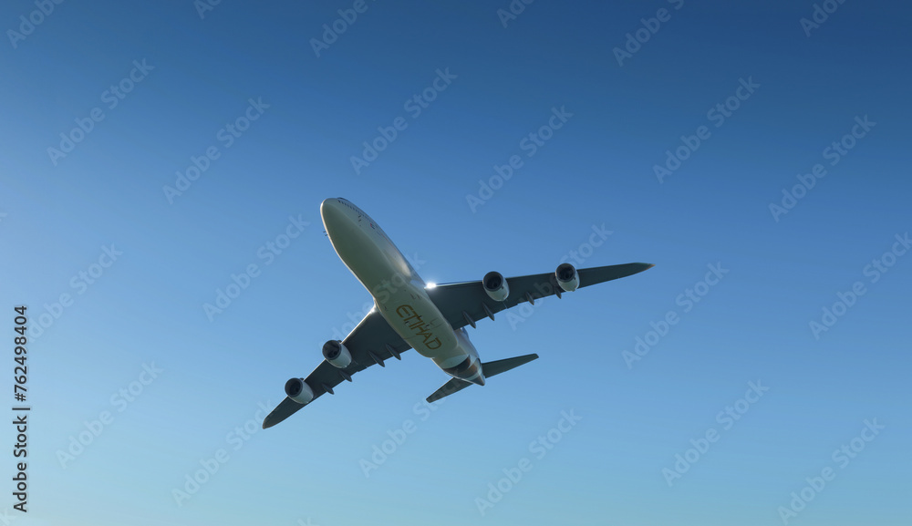 Etihad Airways Boeing 747 flying over the sky, 19 Mar, 2024, Dubai ...