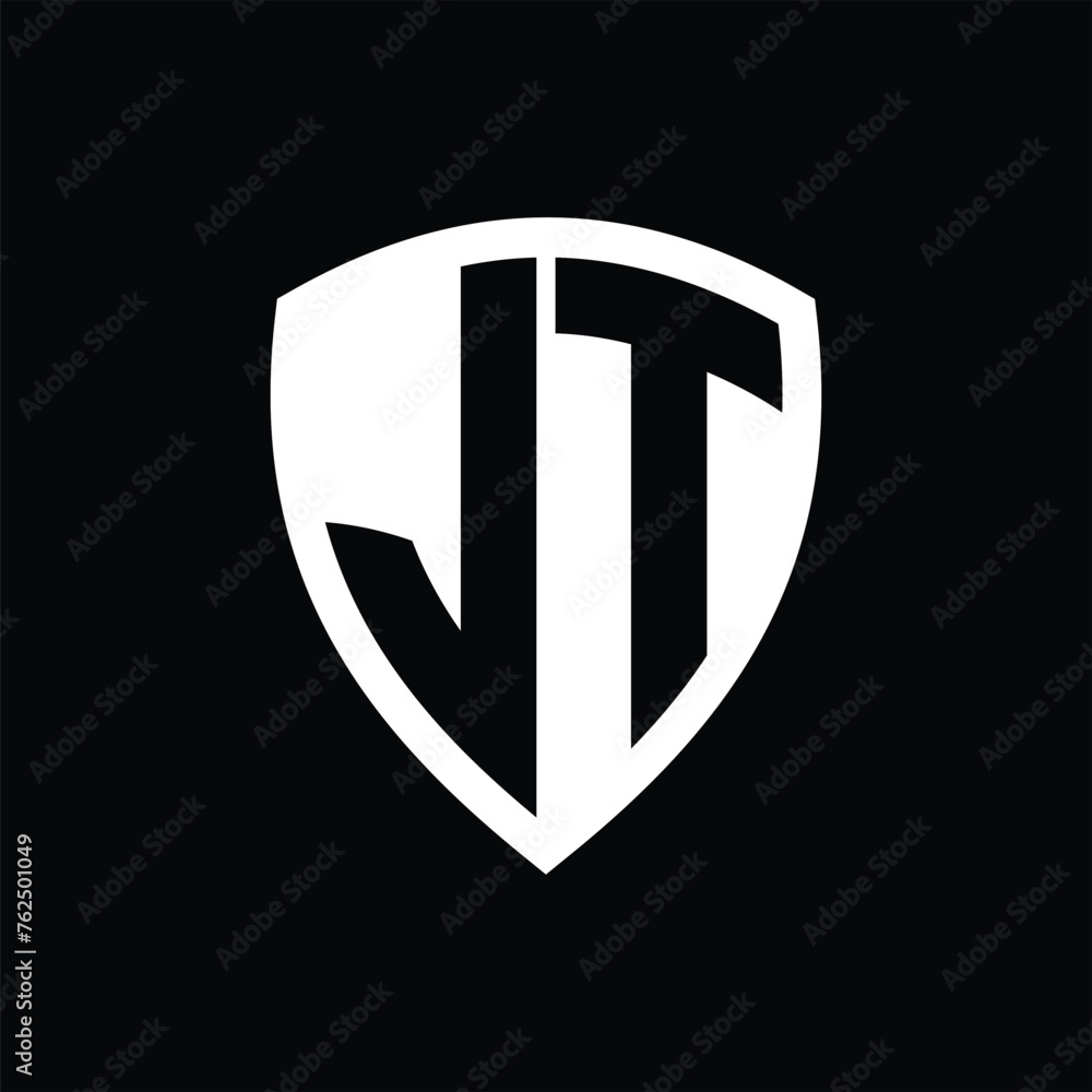 JT monogram logo with bold letters shield shape with black and white ...