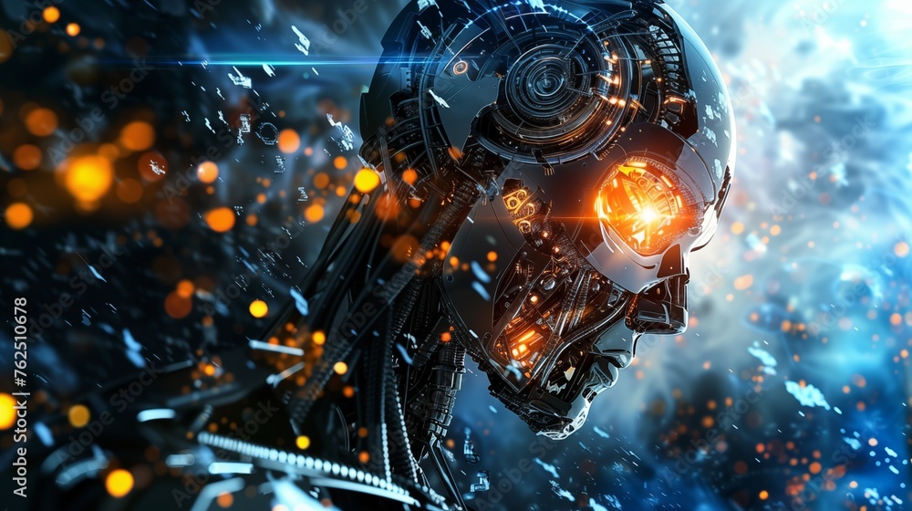 Humanoid robot, resembling humans, representing biometric data ...