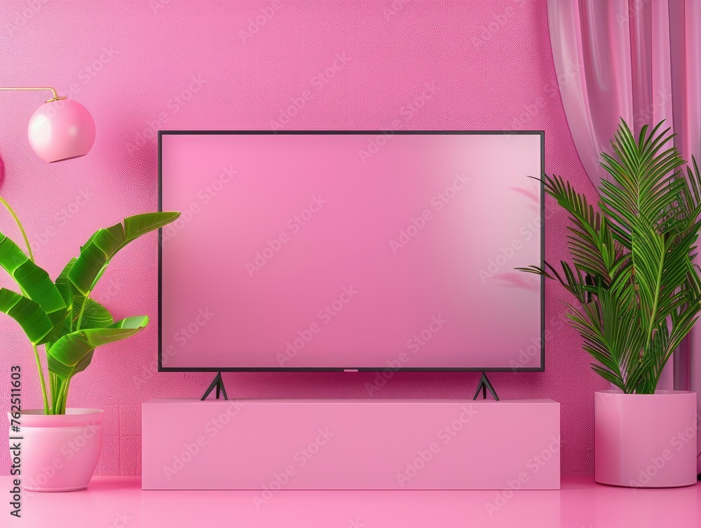 Chic modern television in a pink themed room - A stylish vibrant ...