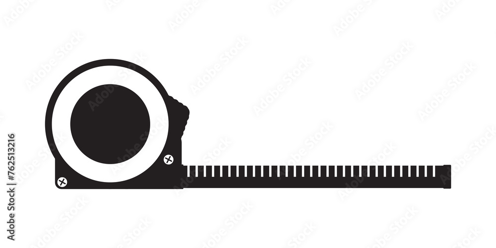 Construction measuring tape tool icon in black. Retractable steel ...