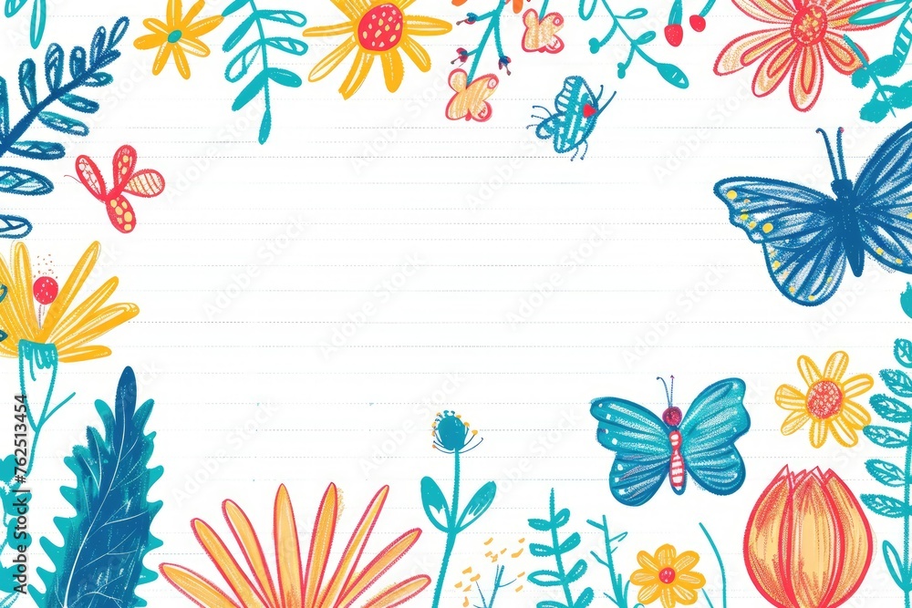 Back to School Background. Notebook Page with Spring Flowers Frame ...