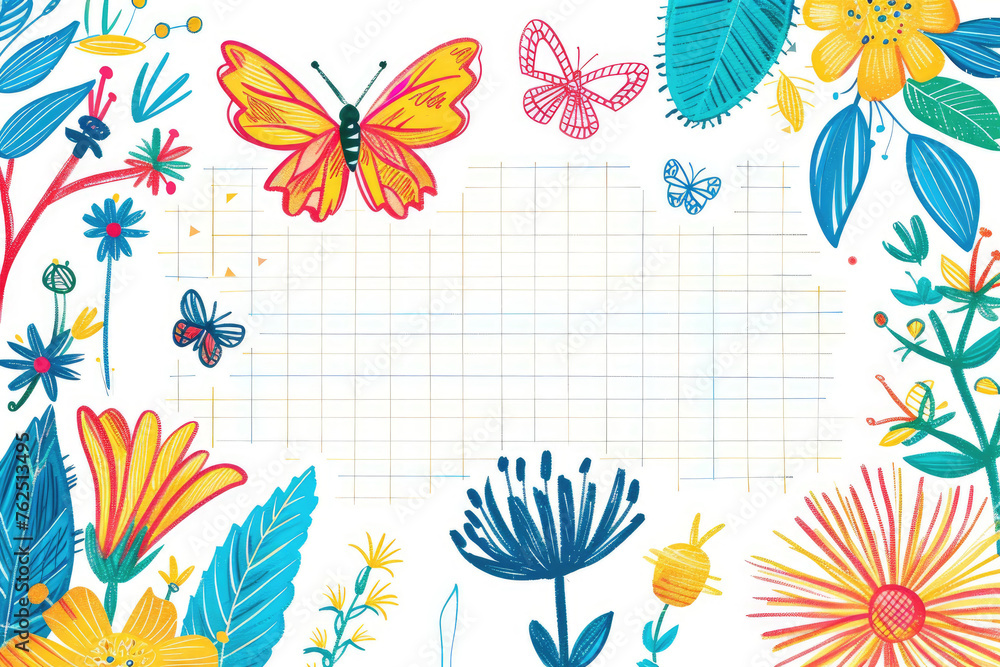 Back to School Background. Notebook Page with Spring Flowers Frame ...