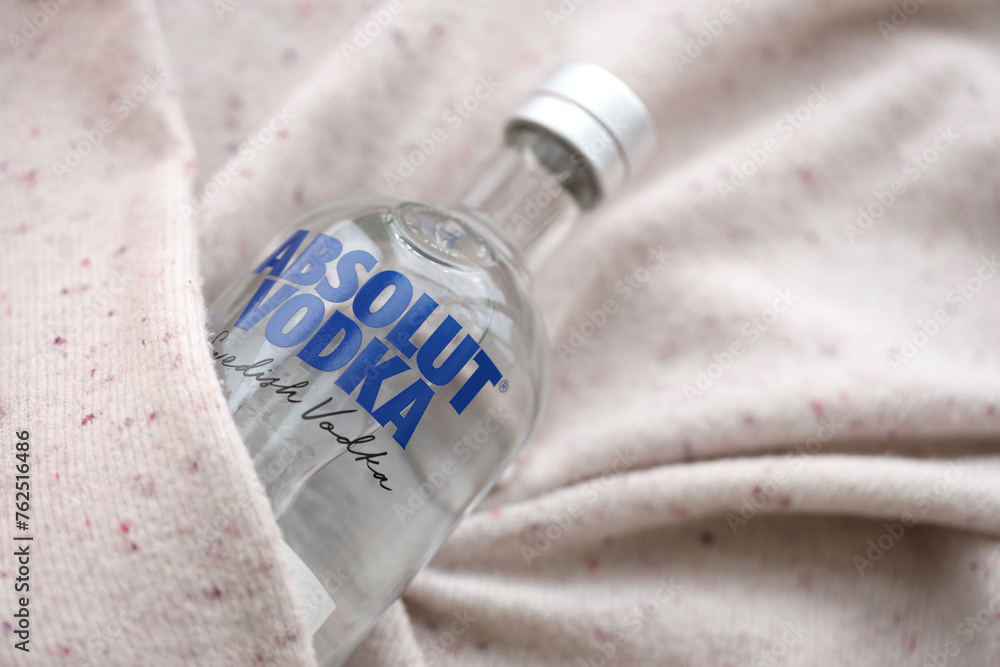 KYIV, UKRAINE - NOVEMBER 27, 2023 Absolut Vodka bottle produced near ...