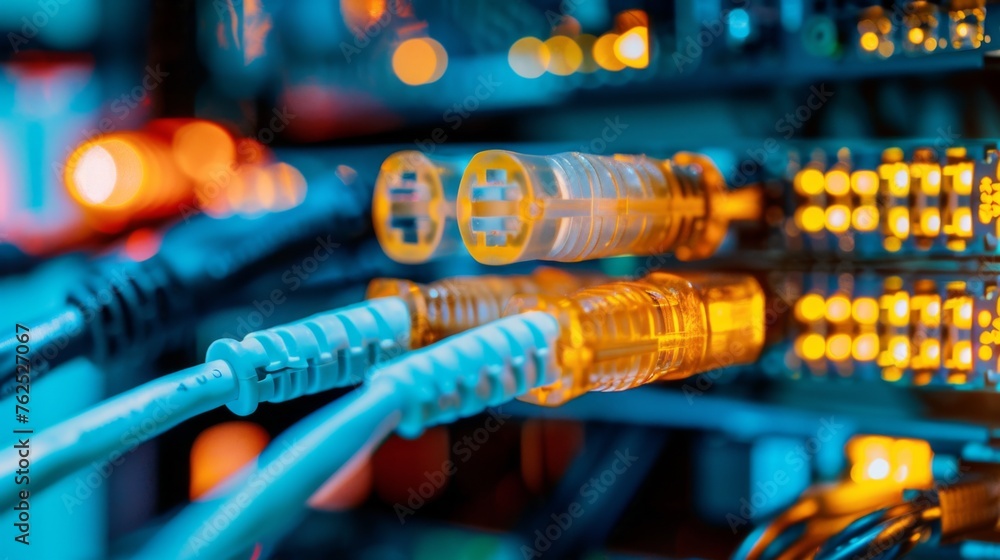 Network switch with multiple Ethernet UTP cables connected ...