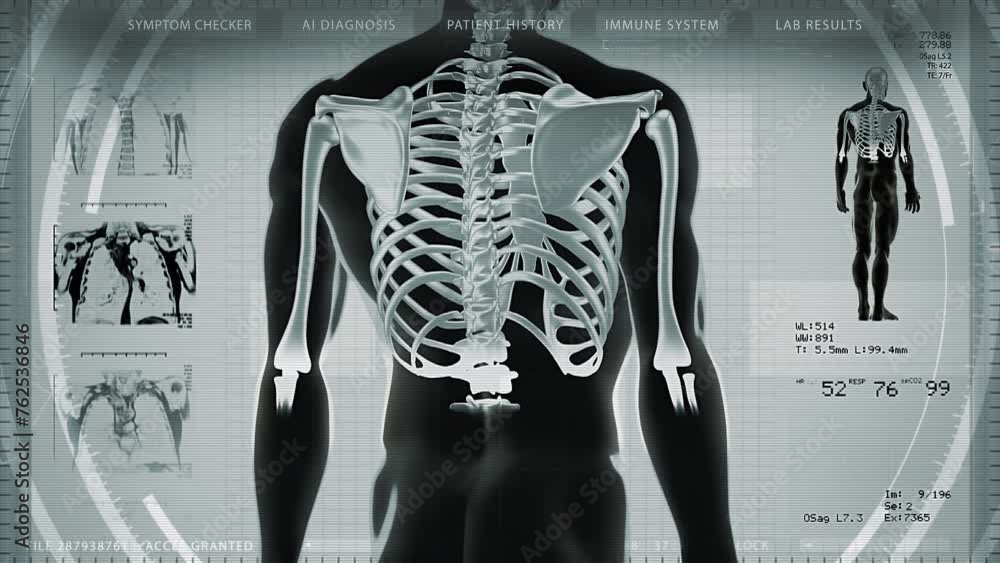 Animation of 3D Human Body Model Rotating. Bone Structure and several ...