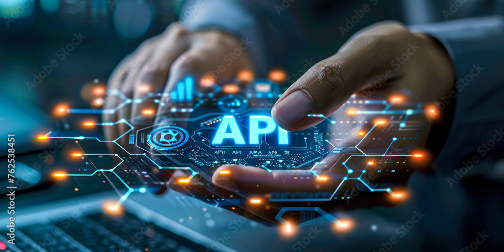 Technology Executive Displaying API Integration Concept with Glowing ...