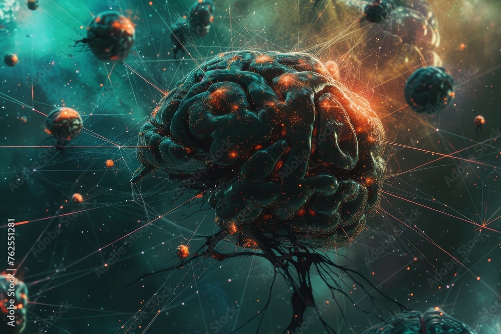 This computer-generated image showcases a brain enveloped by twinkling ...