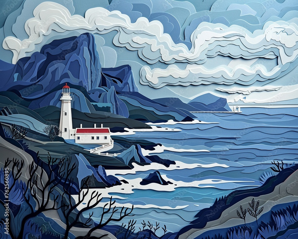 Cape Point lighthouse, artistically depicted in a paper-cut masterpiece ...