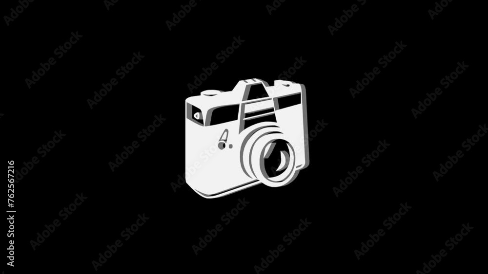 3d camera logo icon loopable rotated white color animation black ...