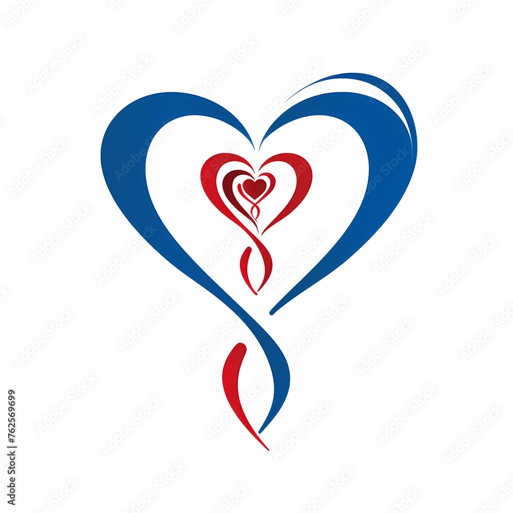 Double heart in Caduceus form. Red and blue colors. Beautiful ...