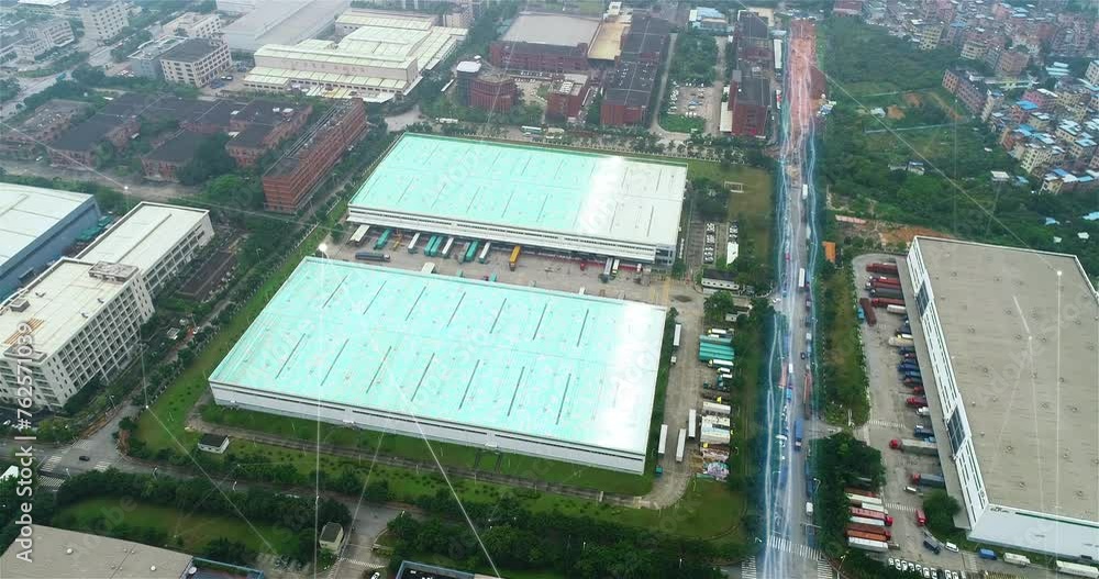 Smart factory concept. Visualization of a smart factory as seen from a ...