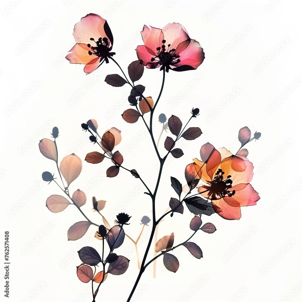 Spring flowers silhouette on white background, spring flowers flat ...