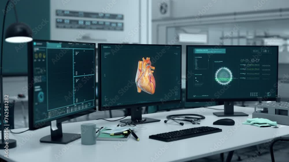 Futuristic laboratory system is searching for disease in the heart. Futuristic laboratory system ...