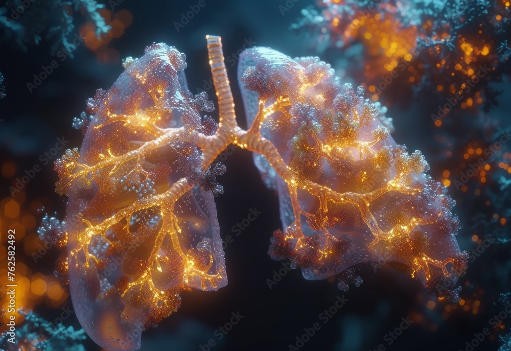 Unhealthy, sick lungs with poor air quality. Human lungs and bronchial ...
