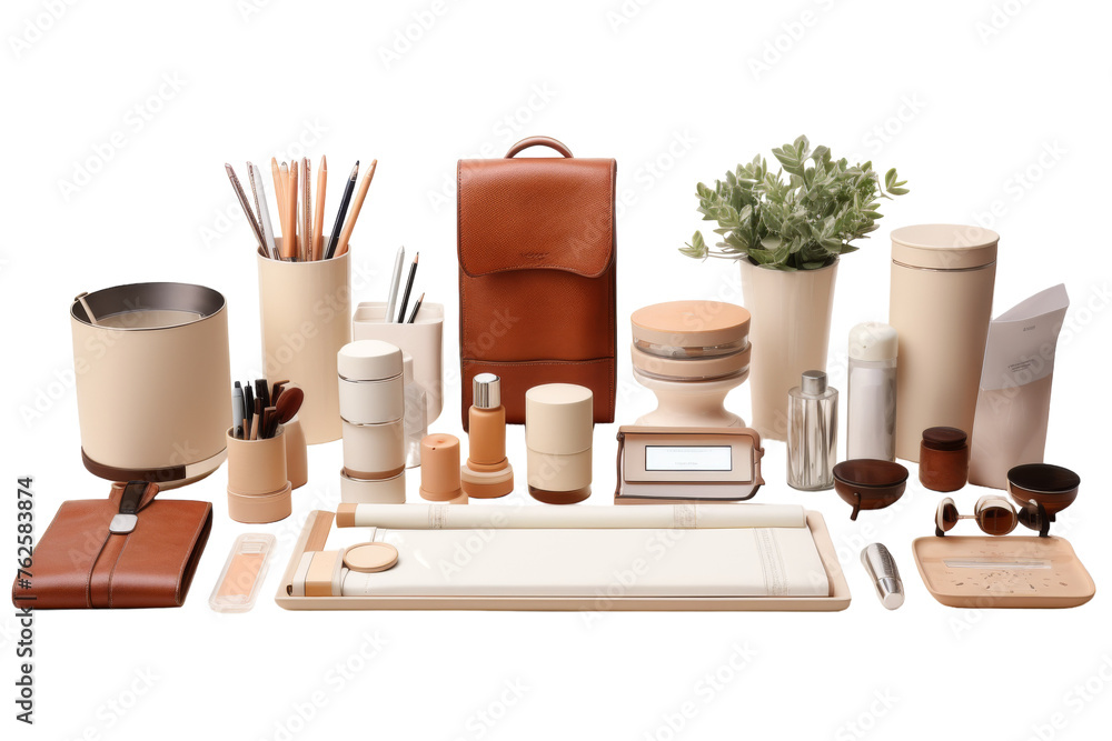 Essential Desk Accessories Organizer Isolated on Transparent Background ...