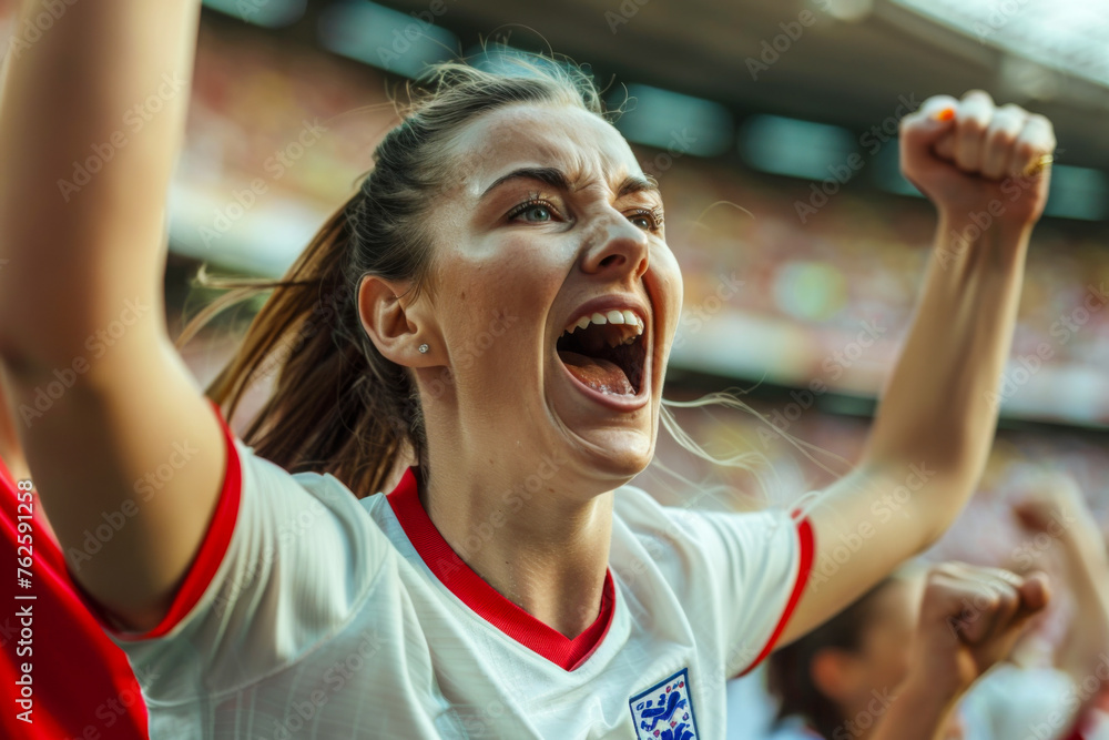 English football soccer fans in a stadium supporting the national team ...