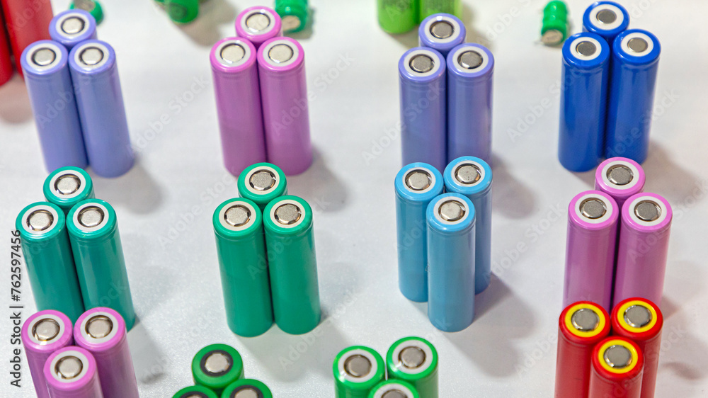 New Colour Coded Round Lithium Ion Battery Cells Stock Photo | Adobe Stock