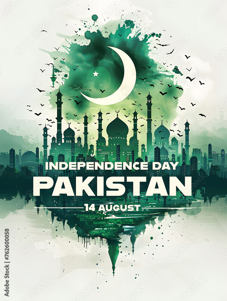 Pakistan Independence Day poster, vibrant and celebratory. Stock ...
