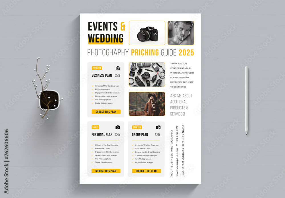 Photography Pricing Guide Flyer Layout Stock Template | Adobe Stock
