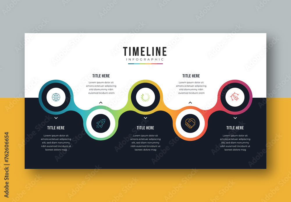 Timeline Infographic Layout with Colorful Icons Stock Template | Adobe ...