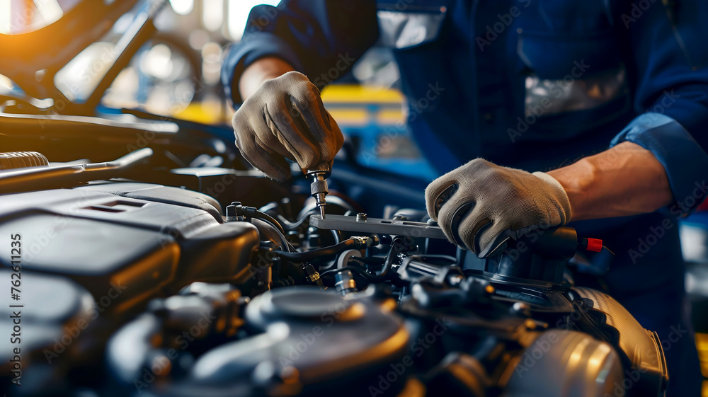 car auto industry, professional mechanic working on assembly, service ...