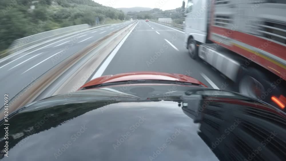 Perspective Of A Car Speeding Over A Highway, Motion Blur Creating A ...