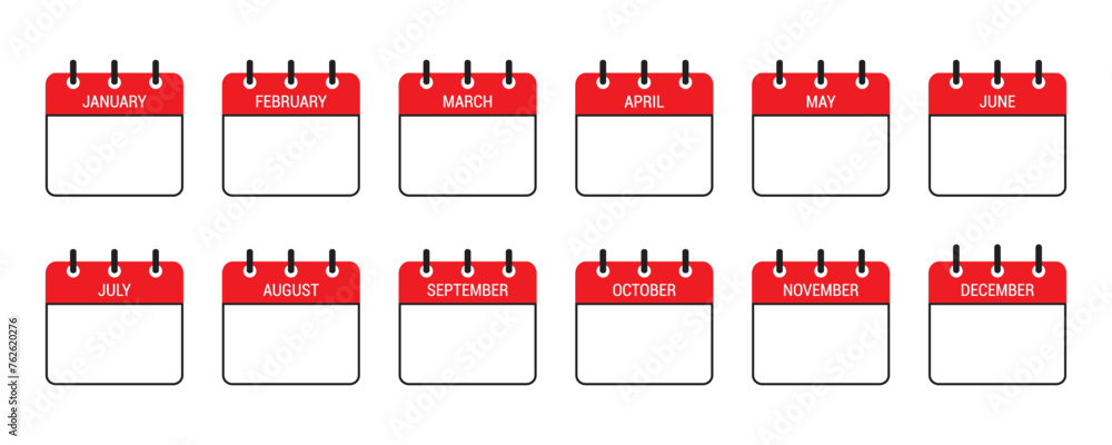 vector calendar icons set. twelve months with names. editable Template ...