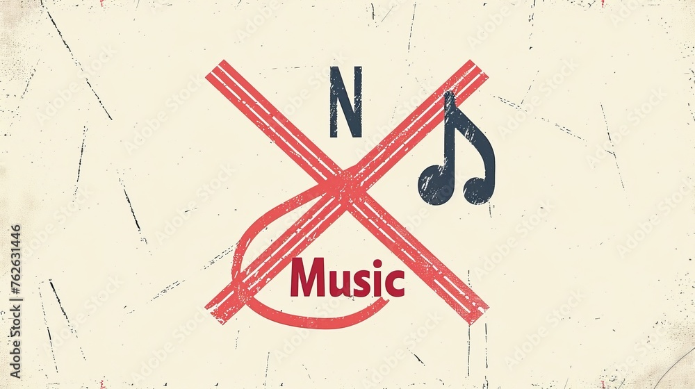 A minimalist flat graphic featuring a crossed out music note and a ...