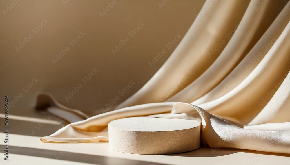 abstract 3d studio with draping silk fabric and shadow on cream beige ...