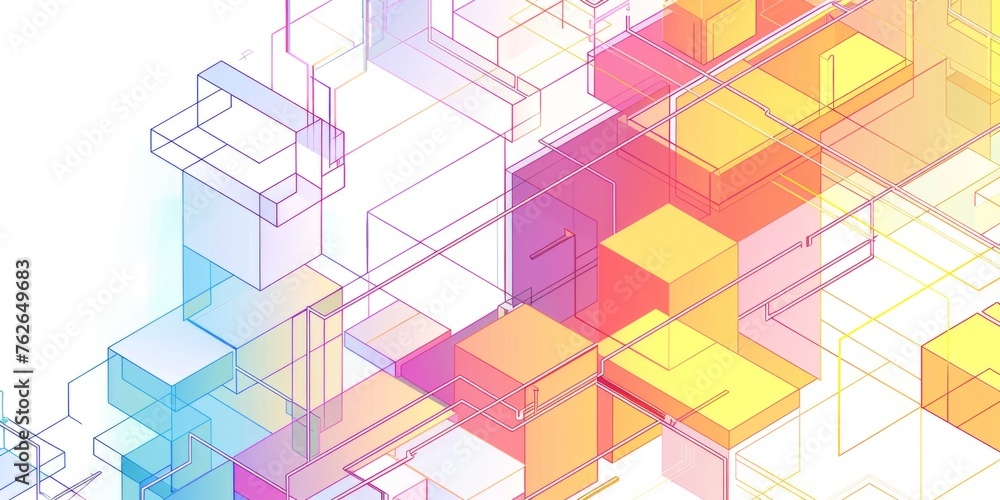 Colorful line art of interconnected geometric shapes forming an ...