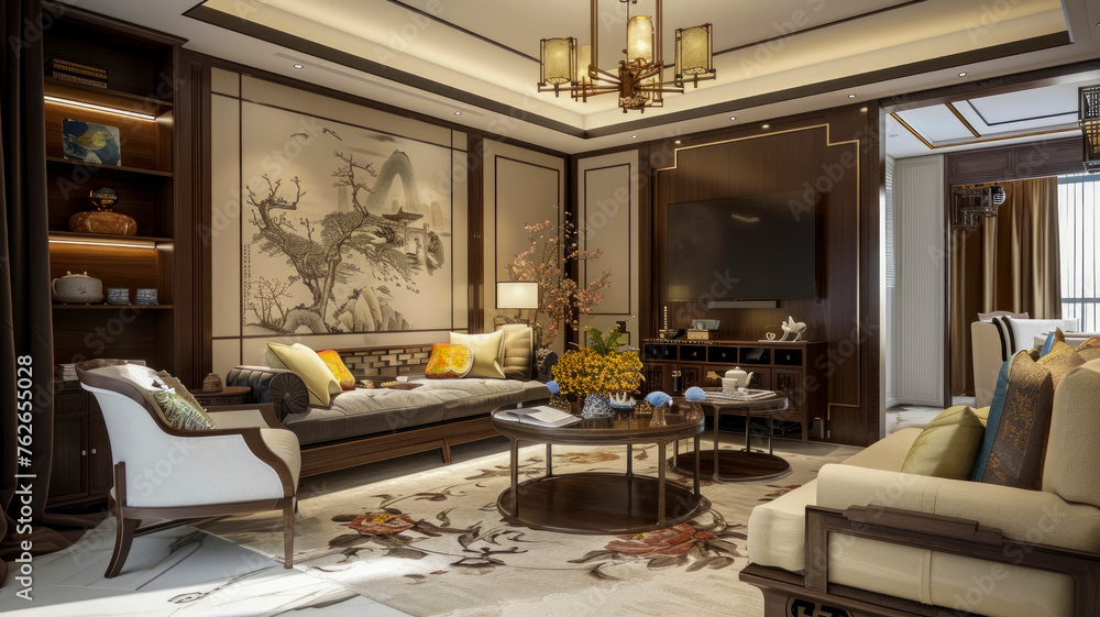 Design of a modern living room using motifs and stylistic techniques of ...