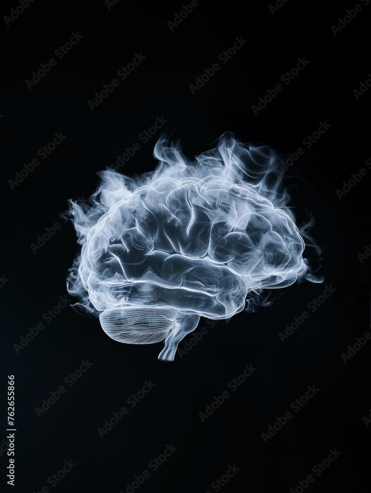 Mental health brain fog concept with a black background, An illustraion ...