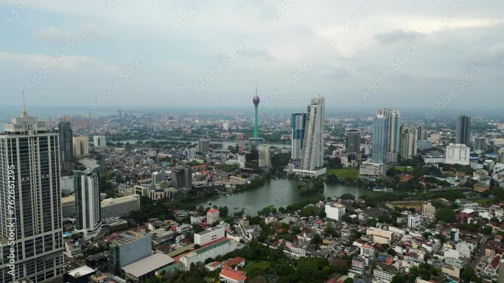 Aerial view of Colombo skyline shows modern skyscrapers, Lotus Tower by ...