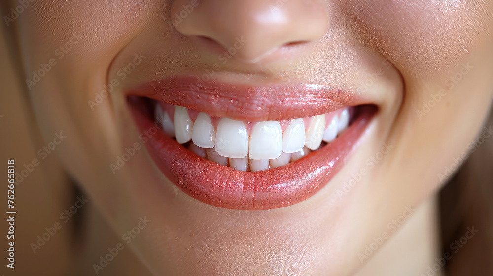 Dental whitening close up radiant smile evolution transformation. Woman ...