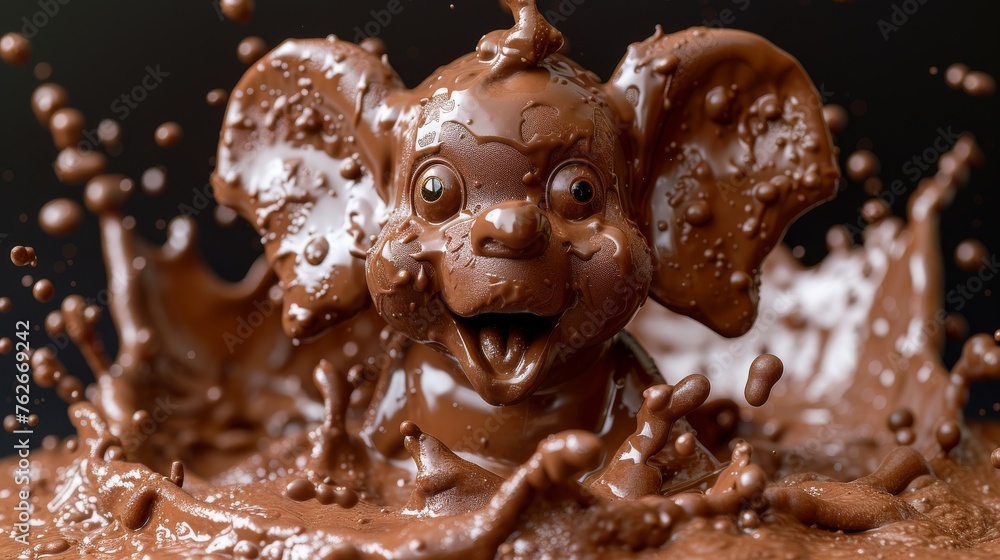 A chocolate elephant, highlighted by a close-up, sits atop a mound of ...