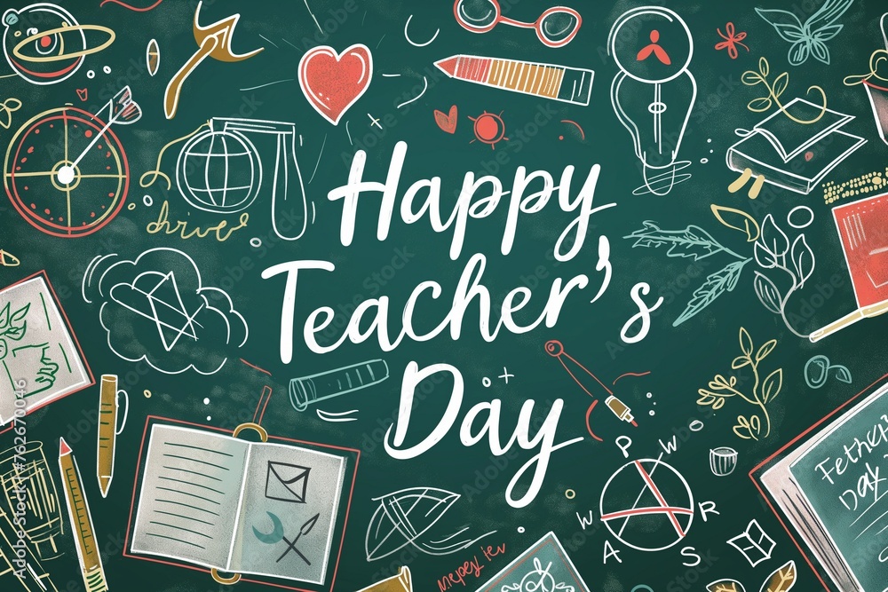 green educational background with white hand-drawn educational ...