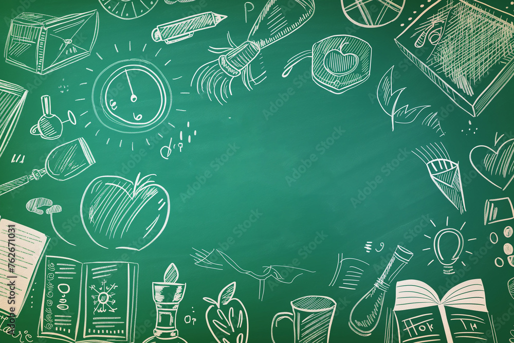 green educational background with white hand-drawn educational ...