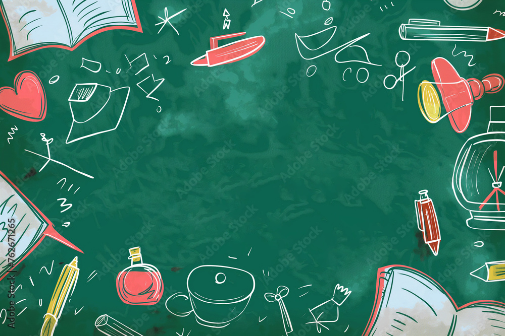 green educational background with white hand-drawn educational ...