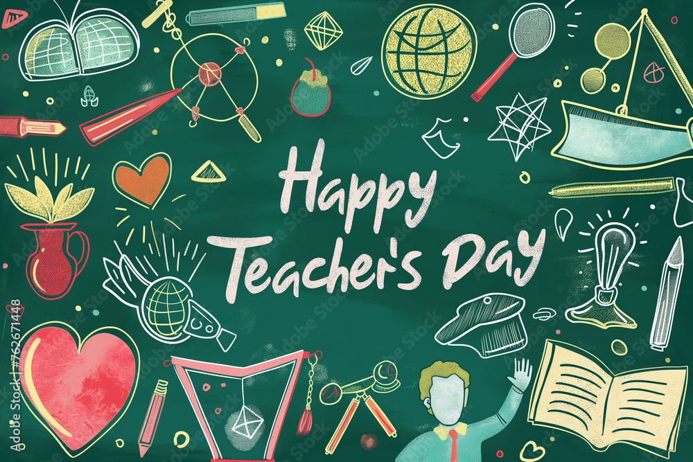 green educational background with white hand-drawn educational ...