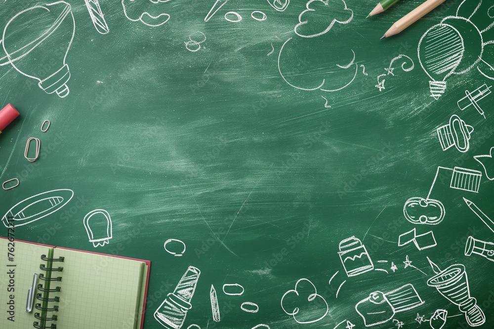green educational background with white hand-drawn educational ...