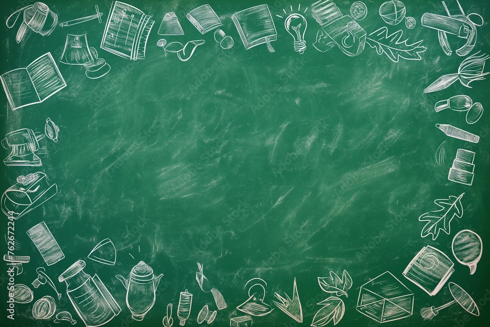 green educational background with white hand-drawn educational ...