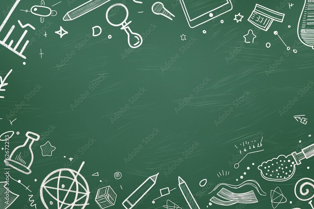 green educational background with white hand-drawn educational ...