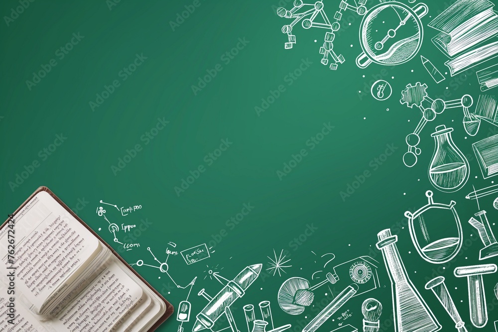 green educational background with white hand-drawn educational ...