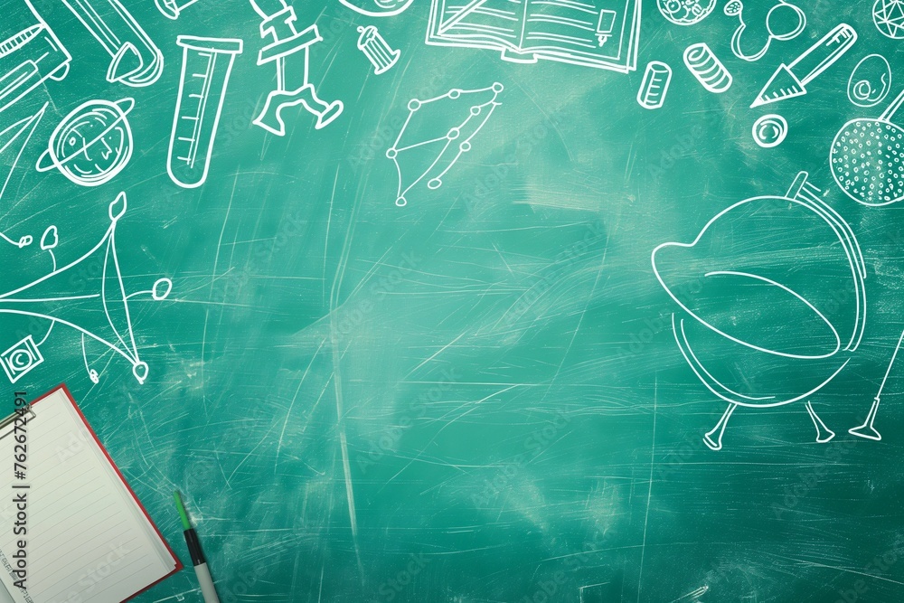 green educational background with white hand-drawn educational ...