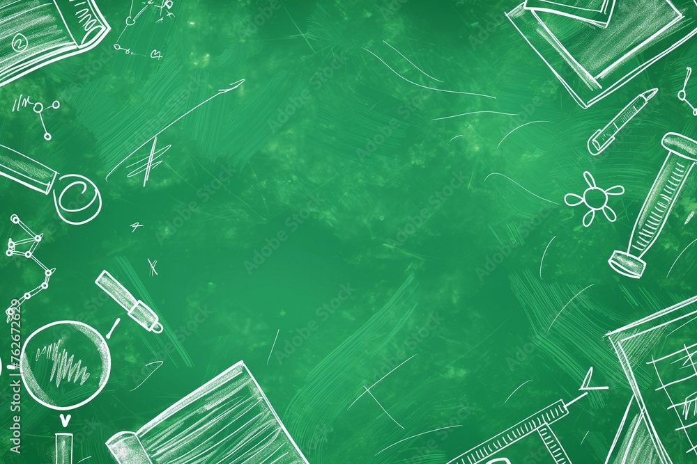 green educational background with white hand-drawn educational ...