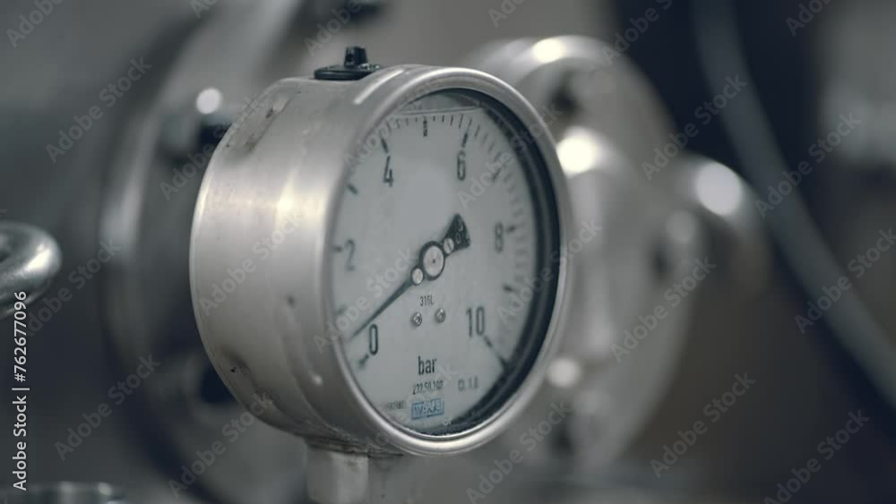 Close Up Of Pressure Measuring Gauge On Milk Processing Equipment ...