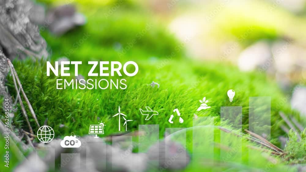 Net zero 2050. Carbon neutral concept. Net zero greenhouse gas emissions target. Climate neutral ...